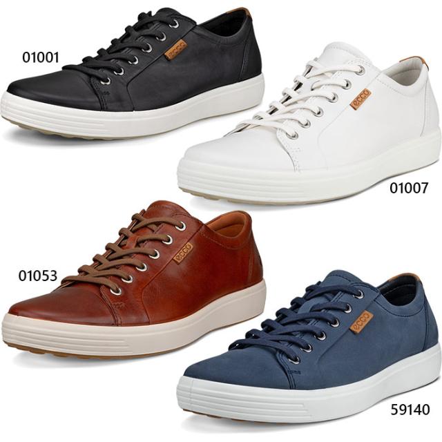 エコー メンズ レザースニーカー soft 7 スニーカー シューズ 紐靴 ローカット 本革 ホワイト 白 ブラック 黒 ブルー ブラウン 青 茶色 送料無料 ecco 430004