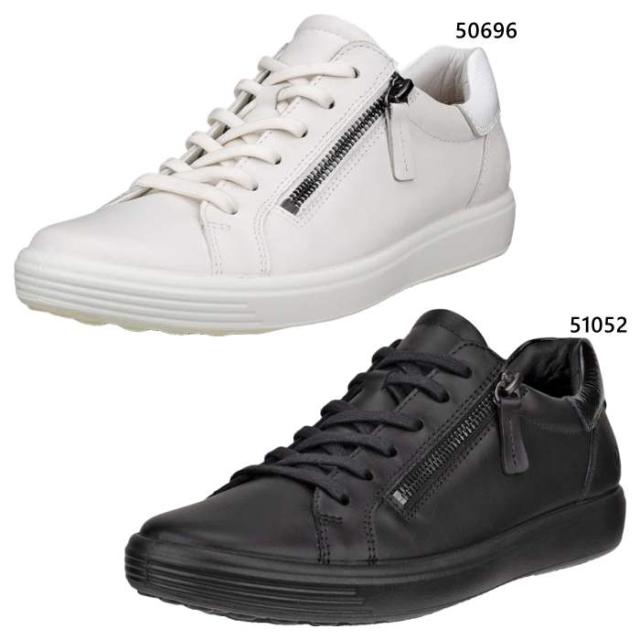 エコー レディース ソフト サイドジップ soft 7 side zip スニーカー シューズ 紐靴 ローカット カジュアル レザー ホワイト 白 ブラック 黒 送料無料 ecco 490553