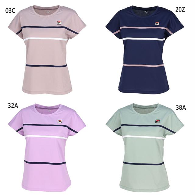 フィラ レディース ゲームシャツ テニス バドミントンウェア トップス 半袖 吸水速乾 UVカット ネイビー ベージュ グリーン パープル 緑 紫 送料無料 FILA EL0006