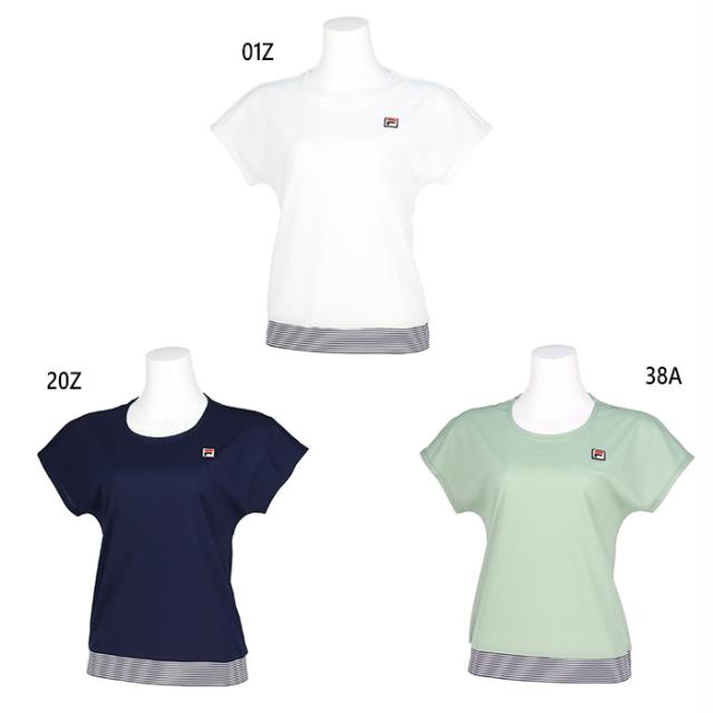 フィラ レディース ゲームシャツ テニス バドミントンウェア トップス 半袖 吸水速乾 UVカット ホワイト 白 ネイビー グリーン 緑 送料無料 FILA EL0017