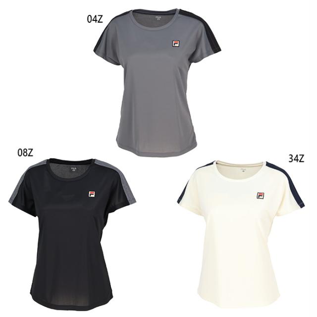 フィラ レディース ゲームシャツ テニスウェア バドミントンウェア トップス 半袖 ホワイト 白 ブラック 黒 グレー 灰色 送料無料 FILA EL0246