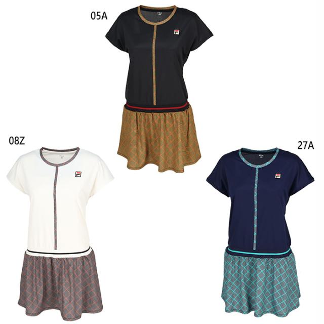 フィラ レディース ワンピース テニス バドミントンウェア 半袖 ブラック 黒 イエロー 黄色 送料無料 FILA EL0219