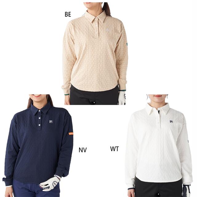 フィラ ゴルフ レディース ロゴ柄長袖シャツ ゴルフウェア トップス ホワイト 白 ネイビー ベージュ 送料無料 FILA GOLF 795500