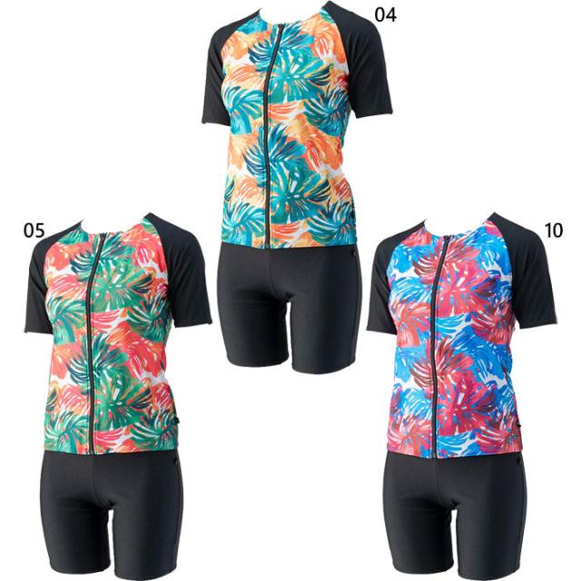 フットマーク レディース 長持ちする水着袖付セパレーツ スイムウエア スイミング 水泳 フィットネス水着 ブルー レッド 青 赤 オレンジ 送料無料 FOOTMARK 250077