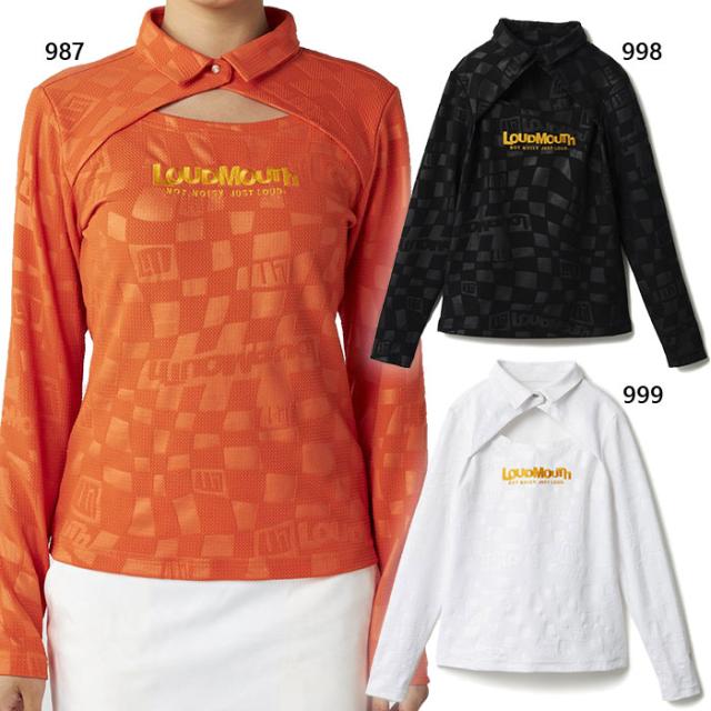 ラウドマウス レディース エンボスロゴ デザイン長袖シャツ ゴルフウェア トップス UVカット ホワイト 白 ブラック 黒 オレンジ 送料無料 LOUDMOUTH 774550