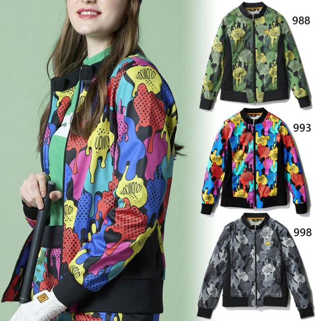 ラウドマウス レディース ボンディングブルゾン コミカルブロット Comical Blot ゴルフウェア トップス 長袖 防風 保温 ブラック 黒 イエロー グリーン 黄色 緑 送料無料 LOUDMOUTH 773258