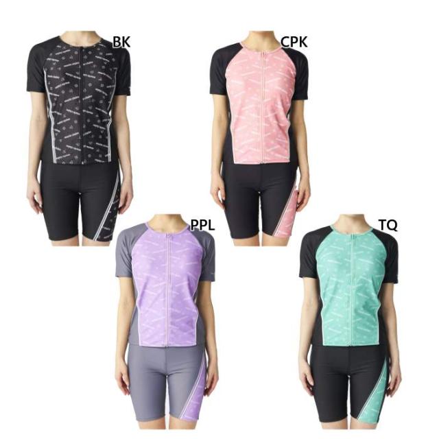 マリクレール レディース 配色袖付フルジップセパレート スイムウエア スイミング 水泳 フィットネス水着 ブラック 黒 ブルー 青 パープル 紫 送料無料 marie claire 315302