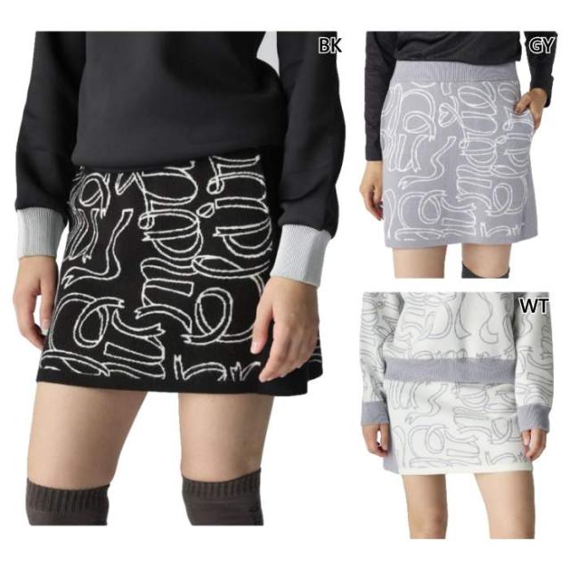 マリクレール レディース リボンロゴニットスカート ゴルフウェア ボトムス ホワイト 白 ブラック 黒 グレー 灰色 送料無料 marie claire 735352