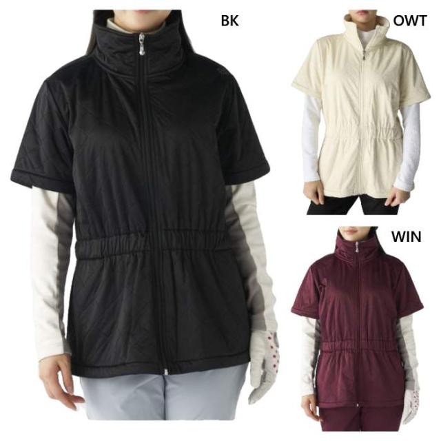 マリクレール レディース 半袖キルトベスト ゴルフウェア トップス ホワイト 白 ブラック 黒 送料無料 marie claire 735454