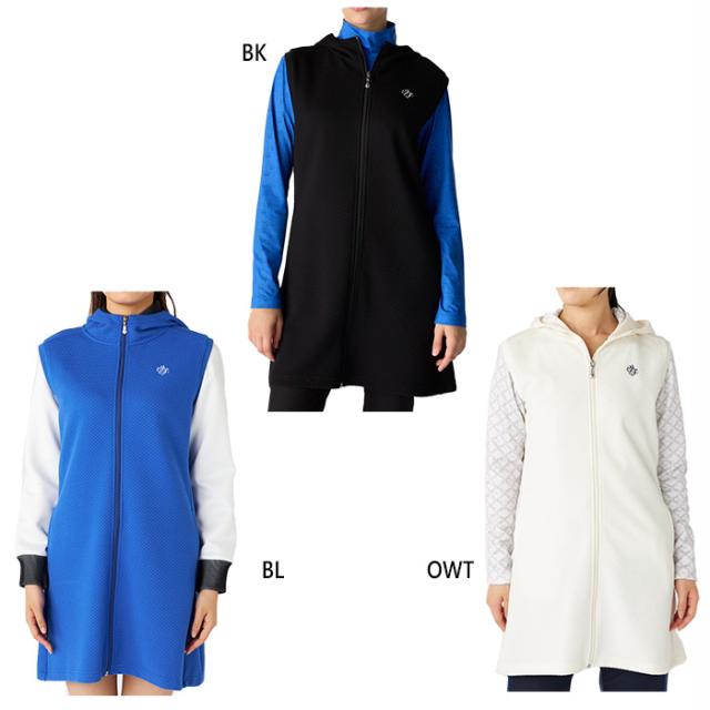 マリクレール レディース キルトワンピースベスト ゴルフウェア トップス UVカット 保温 ホワイト 白 ブラック 黒 ブルー 青 送料無料 marie claire 735425