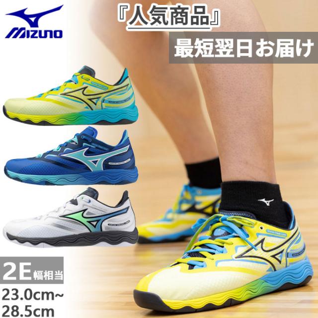 2E幅 ミズノ メンズ レディース ウエーブメダル NEO 卓球シューズ ローカット シューレース 紐靴 トレーニング ホワイト 白 ブルー 青 イエロー 黄色 送料無料 Mizuno 81GA2325