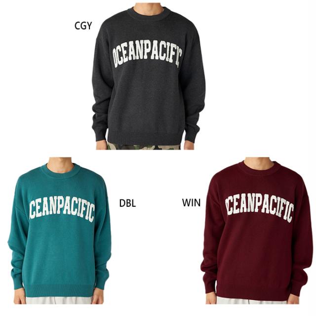 オーシャンパシフィック メンズ オーバーサイズジャガードロゴニット カジュアルウェア トップス グレー ブルー 青 灰色 送料無料 Ocean Pacific OP 535100