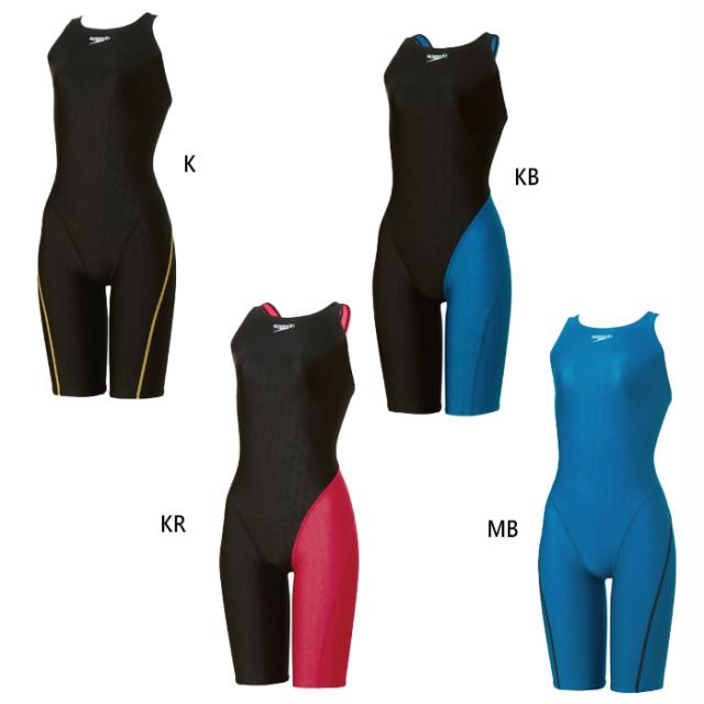 WA承認 スピード レディース フレックスシグマニューセミオープンバックニースキン1 スイムウエア スイミング 水泳 競泳水着 オールインワン ブラック 黒 送料無料 speedo SCW12505F