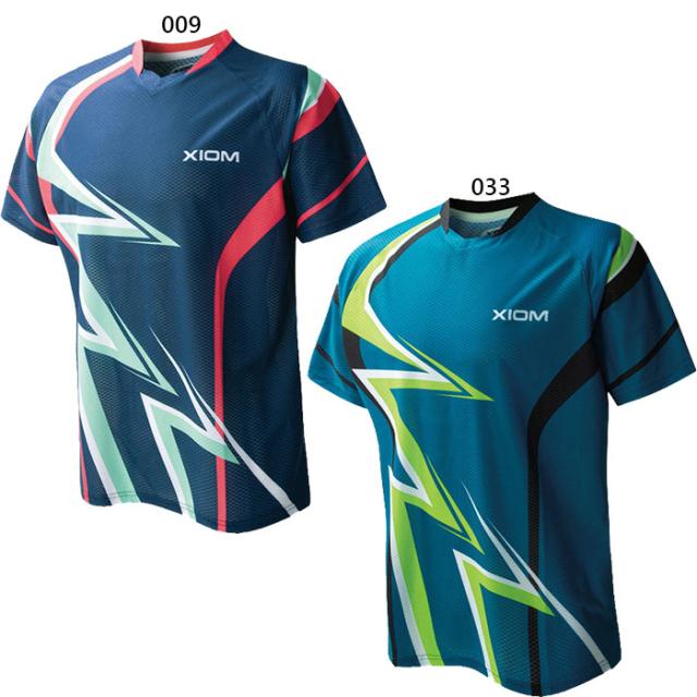 エクシオン メンズ レディース マックス シャツ 卓球ウェア トップス 半袖 吸汗速乾 ネイビー ブルー 青 送料無料 XIOM GAS00005