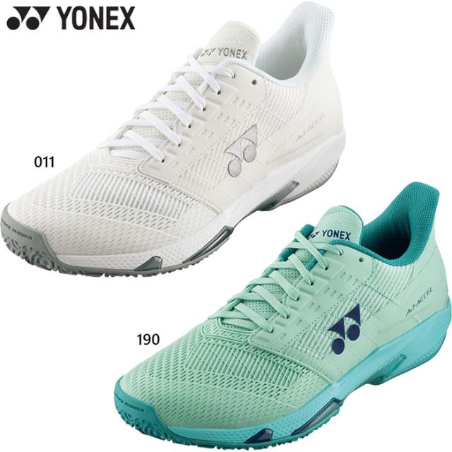 3E幅 オムニ・クレーコート ヨネックス レディース パワークッション アドアクセル SHTAALG テニスシューズ ローカット ホワイト 白 グリーン 緑 送料無料 YONEX SHTAALG