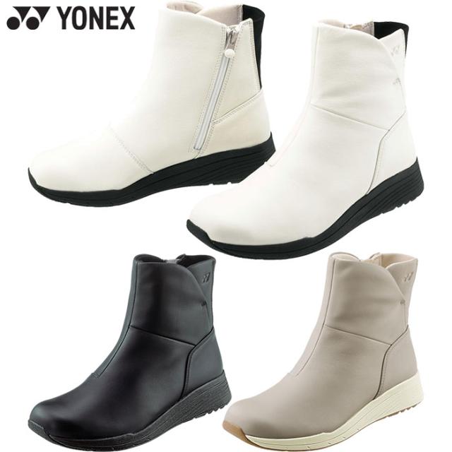 3.5E幅 ヨネックス レディース パワークッション L124 ウォーキングシューズ 旅行 散歩 レザーブーツ 内側ファスナー付き 撥水 ホワイト 白 ブラック 黒 グレー 灰色 送料無料 YONEX SHWL124