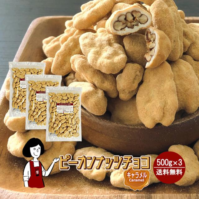 ＼至福／ピーカンナッツチョコ《キャラメル》500g×3（計1.5kg）〔チャック付〕 送料無料 チャック付 ピーカンナッツ キャラメル チョコレート ペカンナッツ こわけや