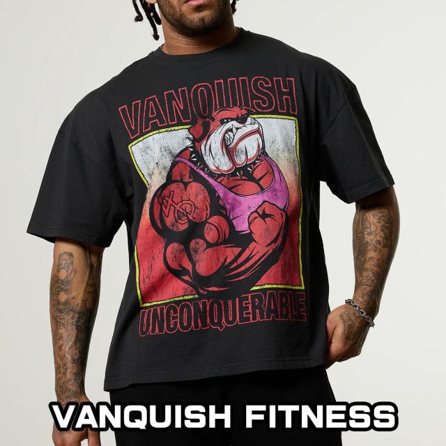 ヴァンキッシュ フィットネス Tシャツ オーバーサイズ Vanquish Obsidian Black Bulldog Oversized Boxy T Shirt メンズ 筋トレ ジム ウエア スポーツ 正規品[衣類]ユ00582