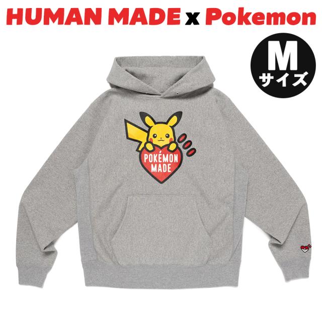 HUMAN MADE ポケモン コラボ パーカー ピカチュウ ヒューマンメイド POKEMON MADE HEAVYWEIGHT HOODIE グレー Mサイズ ロゴ メンズ ユニセックス 正規品[衣類] ユ00572-2