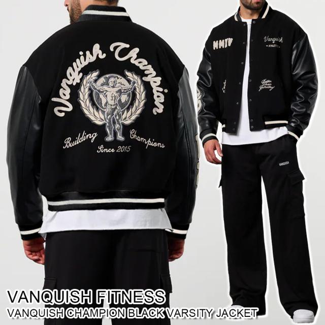 ヴァンキッシュ フィットネス ジャケット VANQUISH CHAMPION BLACK VARSITY JACKET バーシティ メンズ 筋トレ ジム ウエア スポーツウェア イギリス 正規品[衣類]ユ00572 W2-2