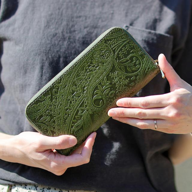 VINCENT CRAFTED WEB限定 日本製 栃木レザー ペイズリー ラウンドファスナー ロングウォレット LIO 長財布 大容量 本革  スプルース
