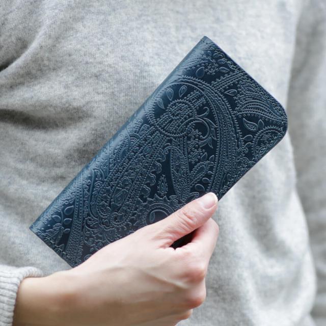 栃木レザー 長財布 メンズ レディース 日本製 本革 財布 ペイズリー 柄 VINCENT CRAFTED ロングウォレット NAZARIO 長財布 ネイビー