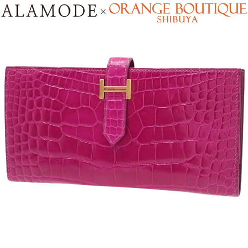 HERMES(エルメス) ベアンスフレ ローズシェヘラザード ピンク アリゲーター クロコダイル ゴールド金具 Y刻印 長財布 ロングウォレット 二つ折り 2つ折り レディース 40802135275【中古】【アラモード】