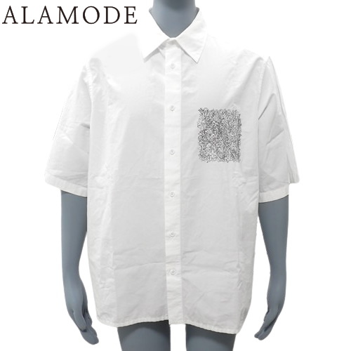 LOUIS VUITTON(ルイ・ヴィトン) プレースド エンブロイダリー スリーブ ショート シャツ トップス 半袖 RM222 アパレル ファッション M コットン ホワイト白 ブラック黒 メンズ 40802135619【中古】【アラモード】