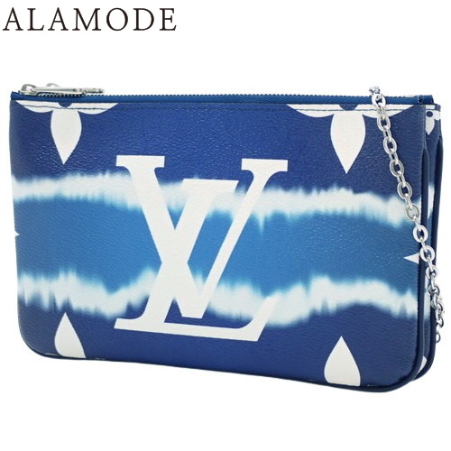 LOUIS VUITTON(ルイ・ヴィトン) LVエスカル ポシェット・ドゥーブル ジップ ショルダーバッグ 肩掛け 斜め掛け チェーン クラッチ モノグラム・ジャイアント キャンバス ブルー青 ホワイト白 シルバー金具 M69124 レディース 40802143354【中古】【アラモード】