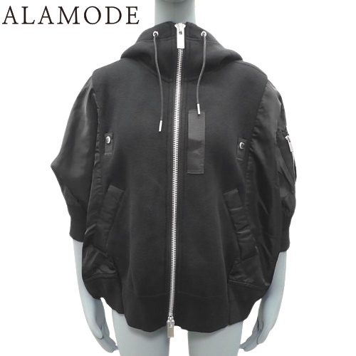 Sacai(サカイ) フーディ パーカー  アウター ダブル ジップアップ アパレル ファッション ブルゾン 1 コットン ナイロン ブラック黒 21-05577 レディース 40802141516【中古】【アラモード】