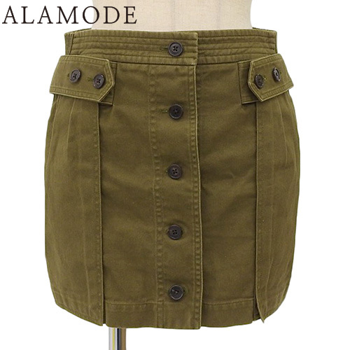 SAINT LAURENT PARIS(サンローランパリ) ミリタリー フロントボタン ミニスカート ボトムス アパレル ファッション 2017年 155/80Y コットン リネン カーキ グリーン緑 レディース 40802136692【中古】【アラモード】