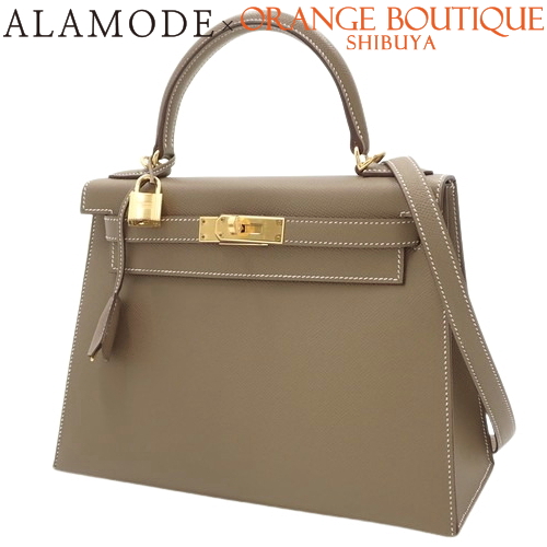 HERMES(エルメス) ケリー28 (外縫い) エトープ/エトゥープ  グレージュ ヴォーエプソン ゴールド金具 Z刻印 ハンドバッグ トートバッグ 2WAY 肩掛け ショルダー レディース 40802142132【中古】【アラモード】