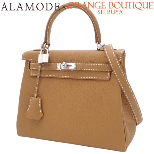 【新品】HERMES(エルメス) ケリー25 (内縫い) K刻印 ゴールド ブラウン茶 トゴ パラジウム金具 シルバー金具 ハンドバッグ 2WAY ショルダー 肩掛け レディース 40802144835【アラモード】