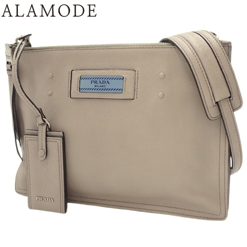 PRADA(プラダ) エティケット ショルダーバッグ 斜め掛け 肩掛け レザー GLASE‘CALF POMICE グレージュ シルバー金具 1BH113 レディース 40802142975【中古】【アラモード】