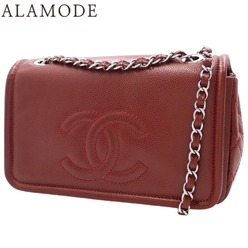 CHANEL(シャネル) ココマーク チェーンショルダーバッグ ショルダーバッグ 肩掛け 斜め掛け キャビアスキン ボルドー シルバー金具 レディース 40802140340【中古】【アラモード】