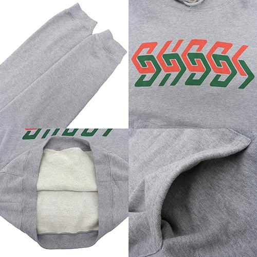 GUCCI(グッチ) ロゴ プリント パーカー トップス プルオーバー ファッション アパレル フーディー L コットン グレー グリーン緑 オレンジ 715911 XJEUM メンズ 40802143280【中古】【アラモード】 GUCCI(グッチ) ロゴ プリント パーカー トップス プルオーバー