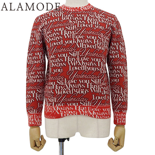 BALENCIAGA(バレンシアガ) I Will Always Love You ニット トップス 18年 アパレル 長袖 セーター 総柄 XS ウール ナイロン レッド赤 オフ白アイボリー メンズ 40802143283【中古】【アラモード】