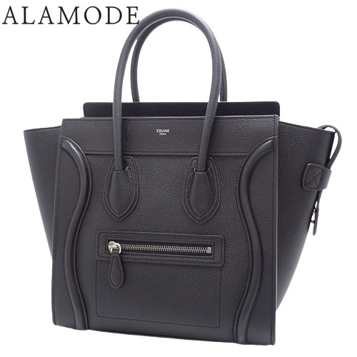 CELINE(セリーヌ) ラゲージ マイクロショッパー ハンドバッグ トートバッグ ドラムドカーフスキン ブラック黒 マットシルバー金具 189793DRU.38NO レディース 40802147141【中古】【アラモード】