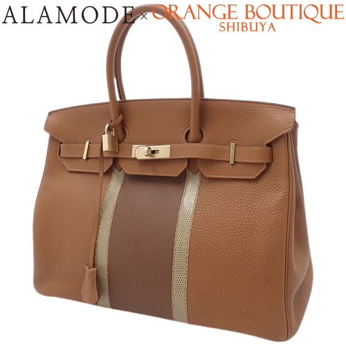 HERMES(エルメス) バーキンクラブ35 ゴールド マロン フィセル ブラウン茶 トリヨンクレマンス リザード シャンパンゴールド金具 □P刻印 ハンドバッグ トートバッグ レディース 40802150714【中古】【アラモード】