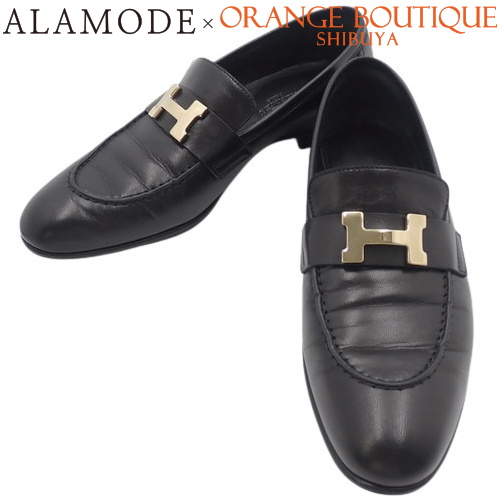 HERMES(エルメス) モカシン パリ ブラック黒 レザー ゴールド金具 ローファー/スリッポン アパレル 靴 くつ シューズ レディース 40802145834【中古】【アラモード】