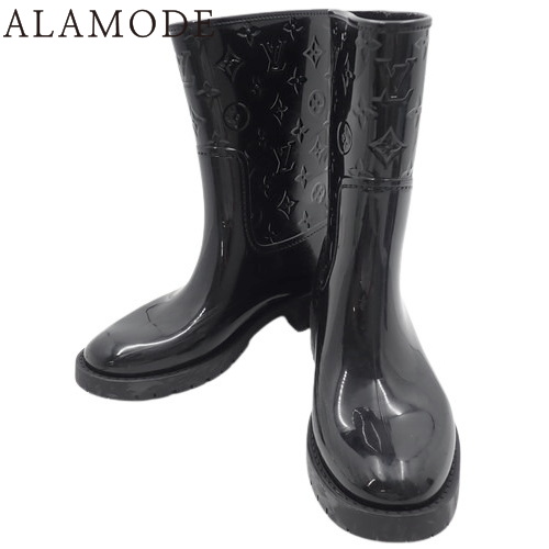 LOUIS VUITTON(ルイ・ヴィトン) ドロップス・ラインブーツ ブーツ 長靴 レインブーツ レインシューズ 39 ラバー ブラック黒 レディース 40802145835【中古】【アラモード】