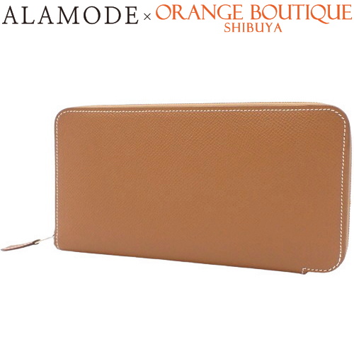 HERMES(エルメス) アザップ シルクイン ロング ゴールド/カシス ブラウン茶 ヴォーエプソン シルク パラジウム金具 シルバー金具 W刻印 長財布 ロングウォレット ジップアラウンド ラウンドファスナー レディース 40803002553【中古】【アラモード】
