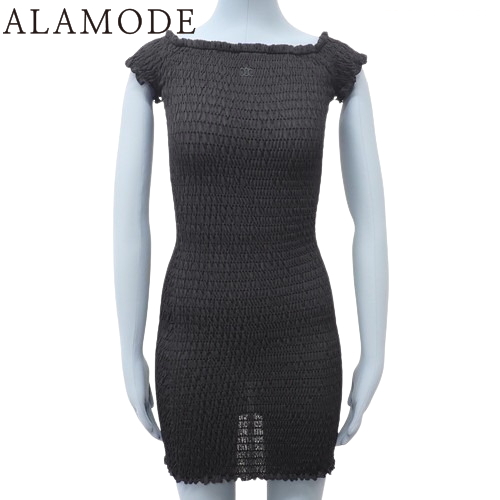 CELINE(セリーヌ) オフショルダー ミニワンピース  アパレル ファッション トリオンフ ロゴ刺繍 ミニドレス XS コットン ブラック黒 レディース 40802148479【中古】【アラモード】