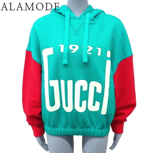 GUCCI(グッチ) 肩パッド付 ショート丈 パーカー トップス 2022年 プルオーバー ファッション アパレル フーディー M コットン グリーン緑 レッド赤 ホワイト 671507 XJDRT レディース 40802148490【中古】【アラモード】