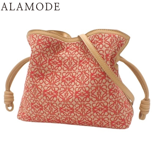 LOEWE(ロエベ) フラメンコクラッチ ミニ ショルダーバッグ クラッチバッグ 2WAY 斜め掛け 肩掛け アナグラム コットン カーフ ベージュ レッド赤 ゴールド金具 A411FC2X24 レディース 40802151322【中古】【アラモード】