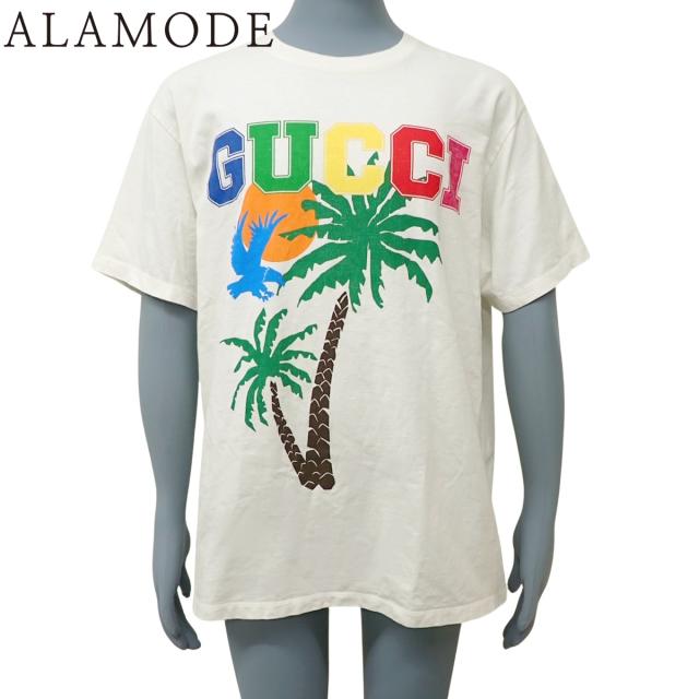 GUCCI(グッチ) ロゴTシャツ Tシャツ アパレル ファッション 衣類 半袖 トップス パームツリー ヤシの木 L コットン ホワイト白 マルチカラー メンズ 40802149754【中古】【アラモード】