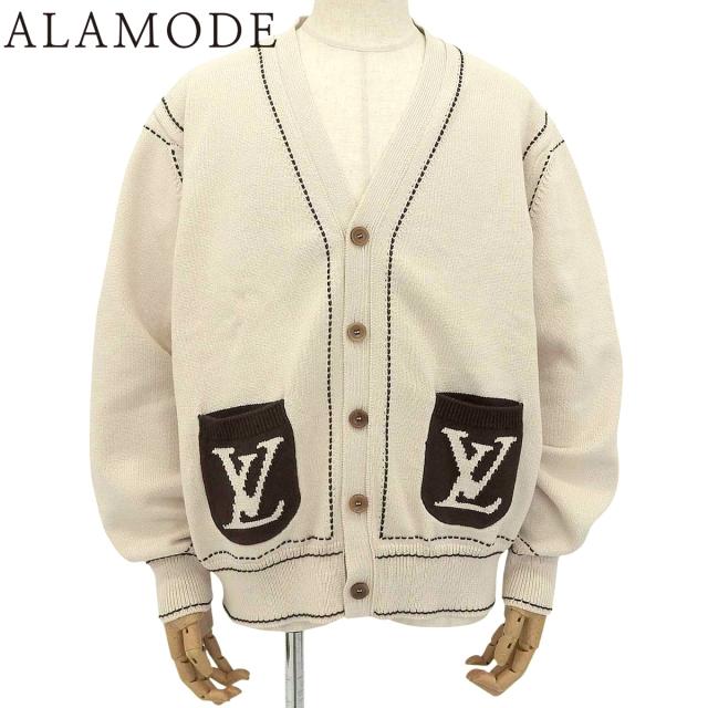 LOUIS VUITTON(ルイ・ヴィトン) ポイントロゴ カーディガン カーディガン 2024年 RM242MM アパレル ファッション ニット XL コットン ベージュ ダークブラウン焦げ茶 メンズ 40806000036【中古】【アラモード】