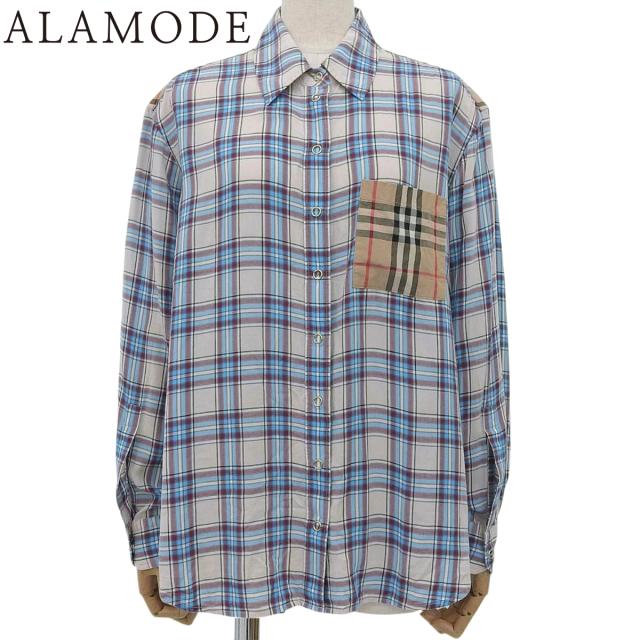 BURBERRY(バーバリー) チェックシャツ シャツ/ブラウス トップス アパレル ファッション 40 コットン ブルー青 ブラウン茶 ベージュ レディース 40802149747【中古】【アラモード】