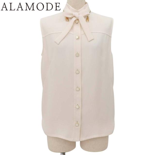 LOUIS VUITTON(ルイ・ヴィトン) ノースリーブ ボウタイ ブラウス シャツ/ブラウス 2020年 RW201B トップス アパレル 40 シルク オフホワイトアイボリー レディース 40802151226【中古】【アラモード】