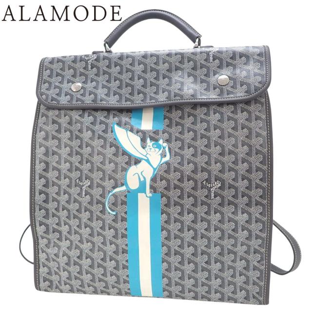 GOYARD(ゴヤール) マーカージュ スーパーキャット サンレジェ リュックサック/バックパック 2WAY 肩掛け ハンド ヘリンボーン柄 猫 ねこ PVCコーティングキャンバス ゴヤールディンキャンバス グレー ホワイト白 ライトブルー水色 40802152972【中古】【アラモード】